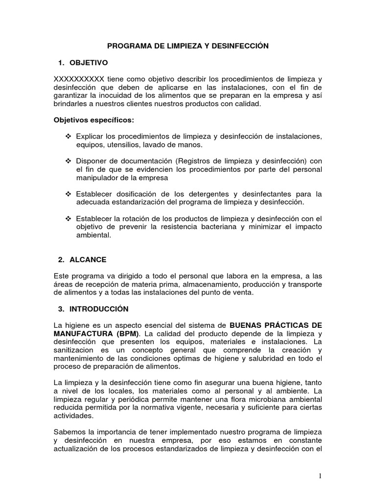 Programa de Limpieza y Desinfeccion | PDF | Detergente | Agua