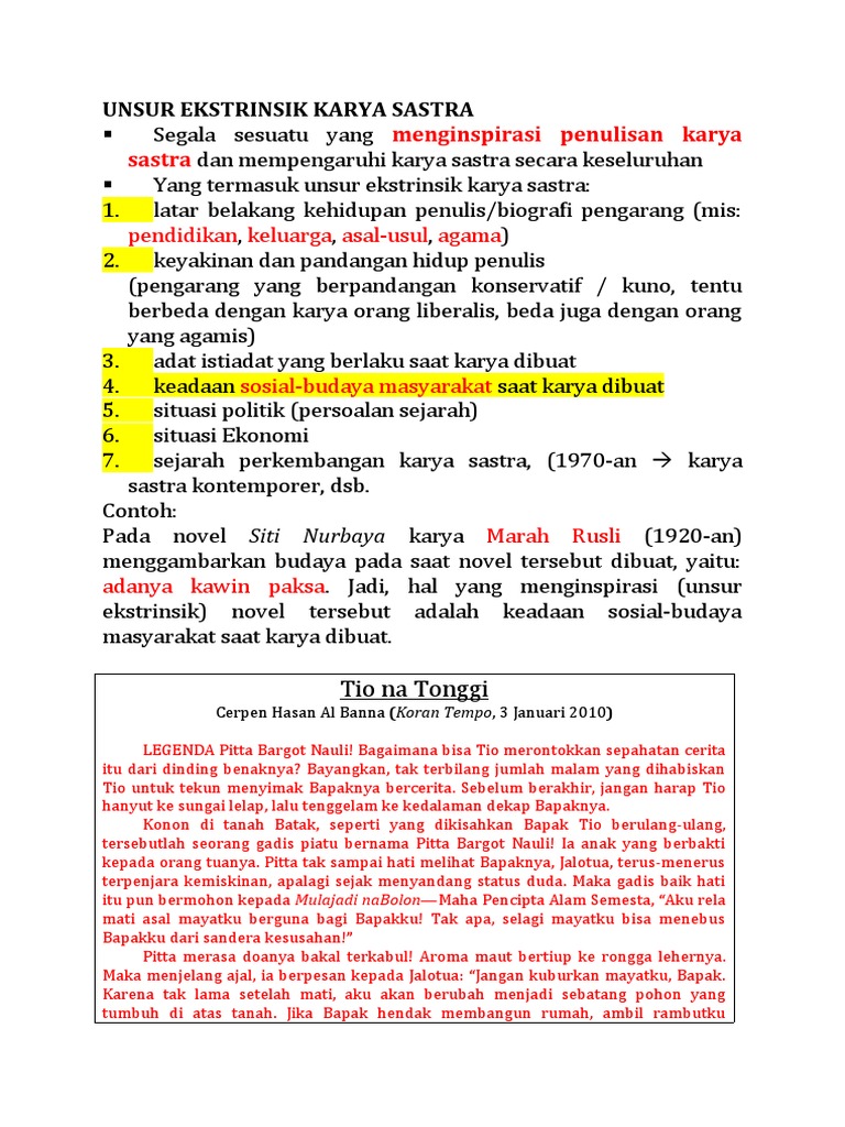 Unsur Ekstrinsik Karya Sastra | PDF
