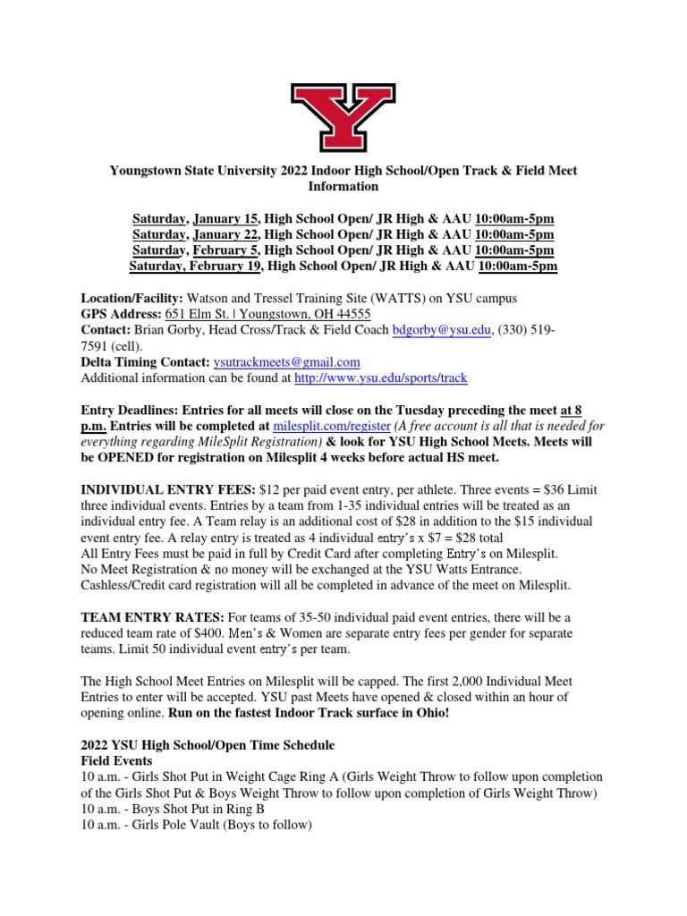 YSU Meet Information | PDF | Track And Field | Sports