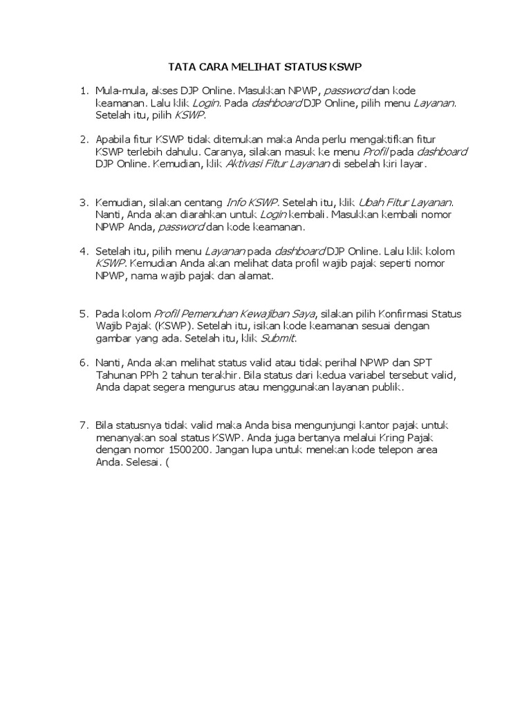Cara Melihat Status Valid (KSWP) | PDF | Karier & Perkembangan ...
