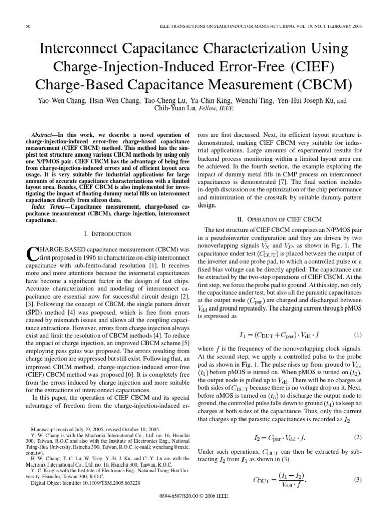 Interconnect Capacitance Characterization Using Charge Injection Induced Error Free Cief