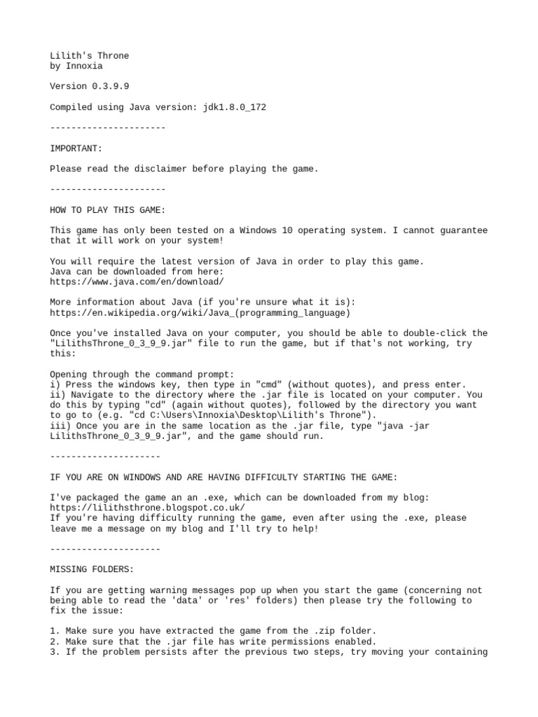 Lilith's Throne README | PDF | Computer File | Computing