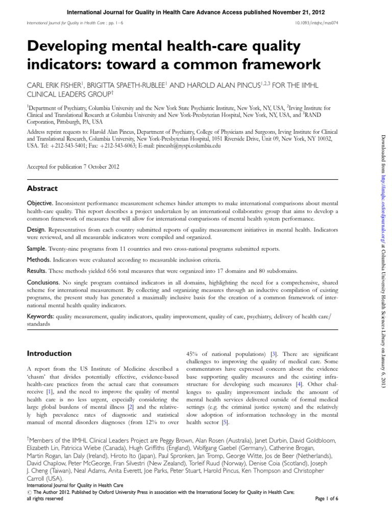 Developing Mental Health-Care Quality Indicators: Toward A Common ...