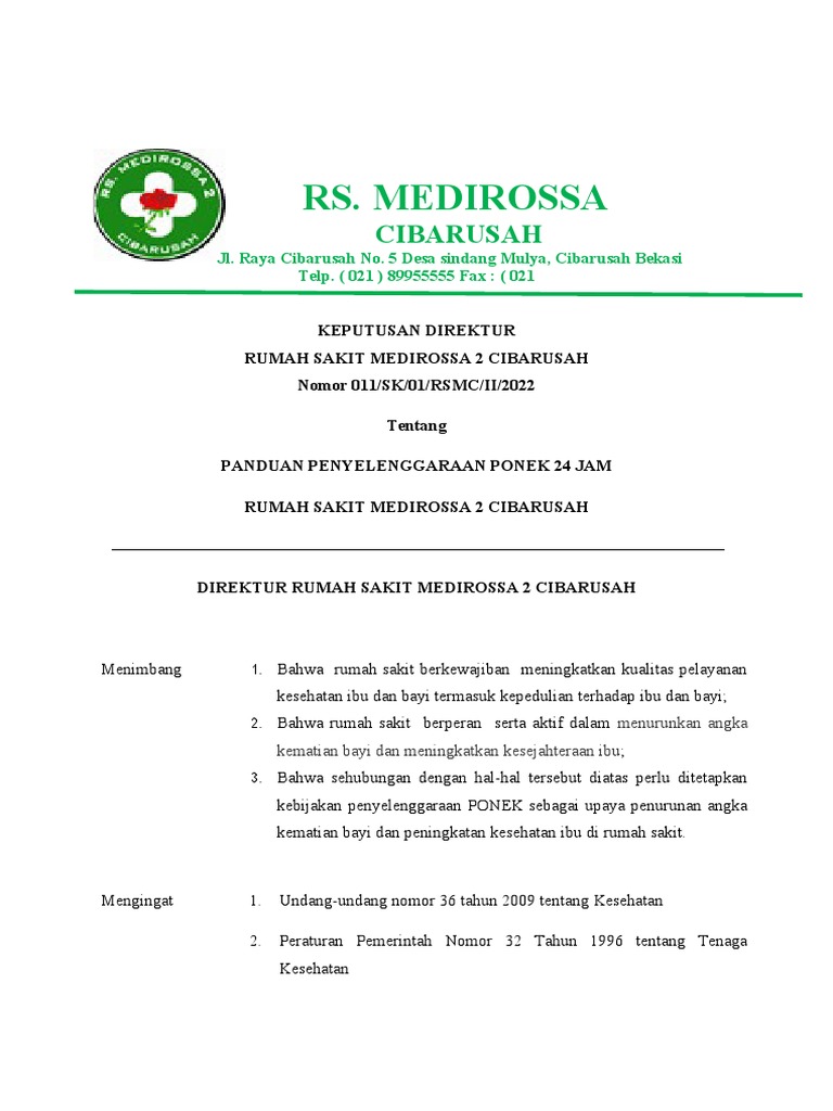 SK Panduan Penyelenggaraan Ponek 24 Jam | PDF