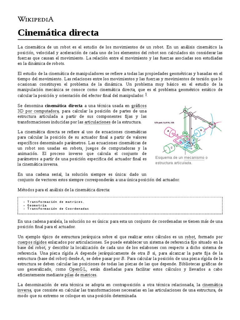 Cinemática Directa | PDF | Física | Cinemática