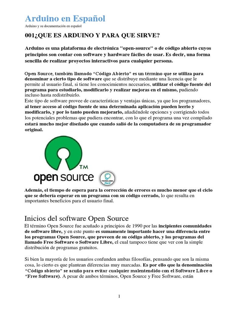 001 - Qué Es Arduino y para Qué Sirve | PDF | Software libre | Fuente ...