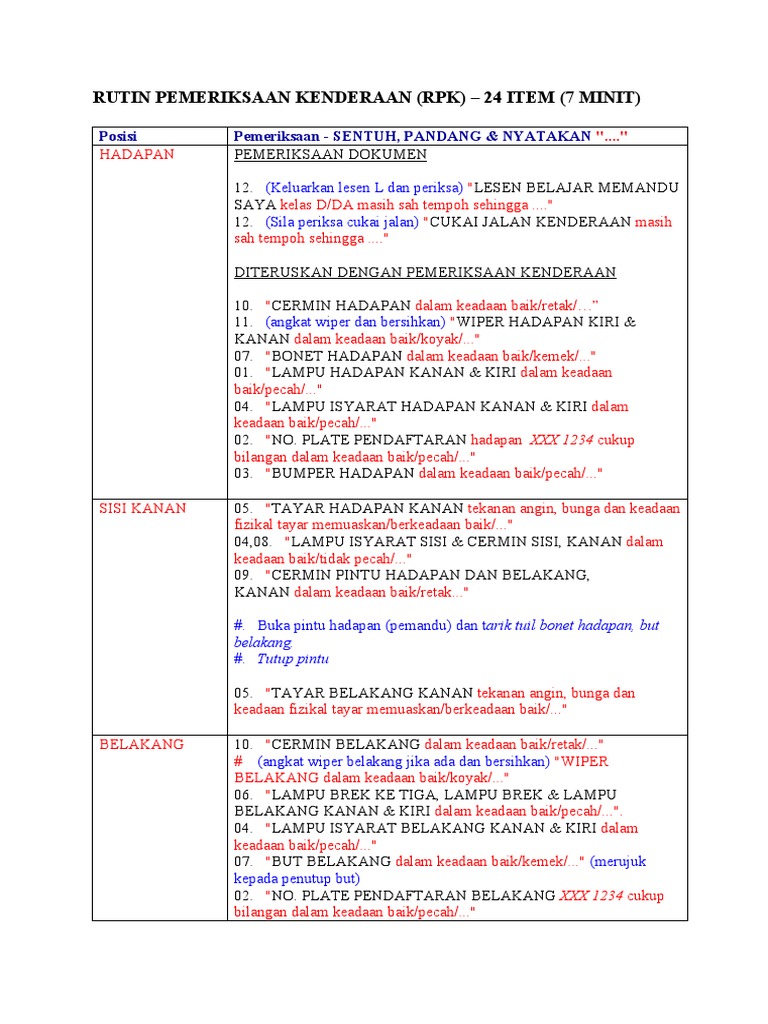 Rutin Pemeriksaan Kenderaan | PDF