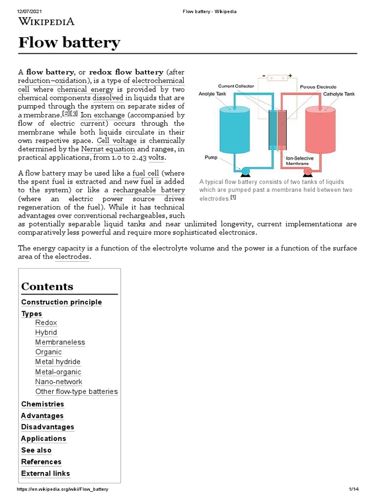 Flow Battery - Wikipedia | PDF | Rechargeable Battery | Physical Quantities