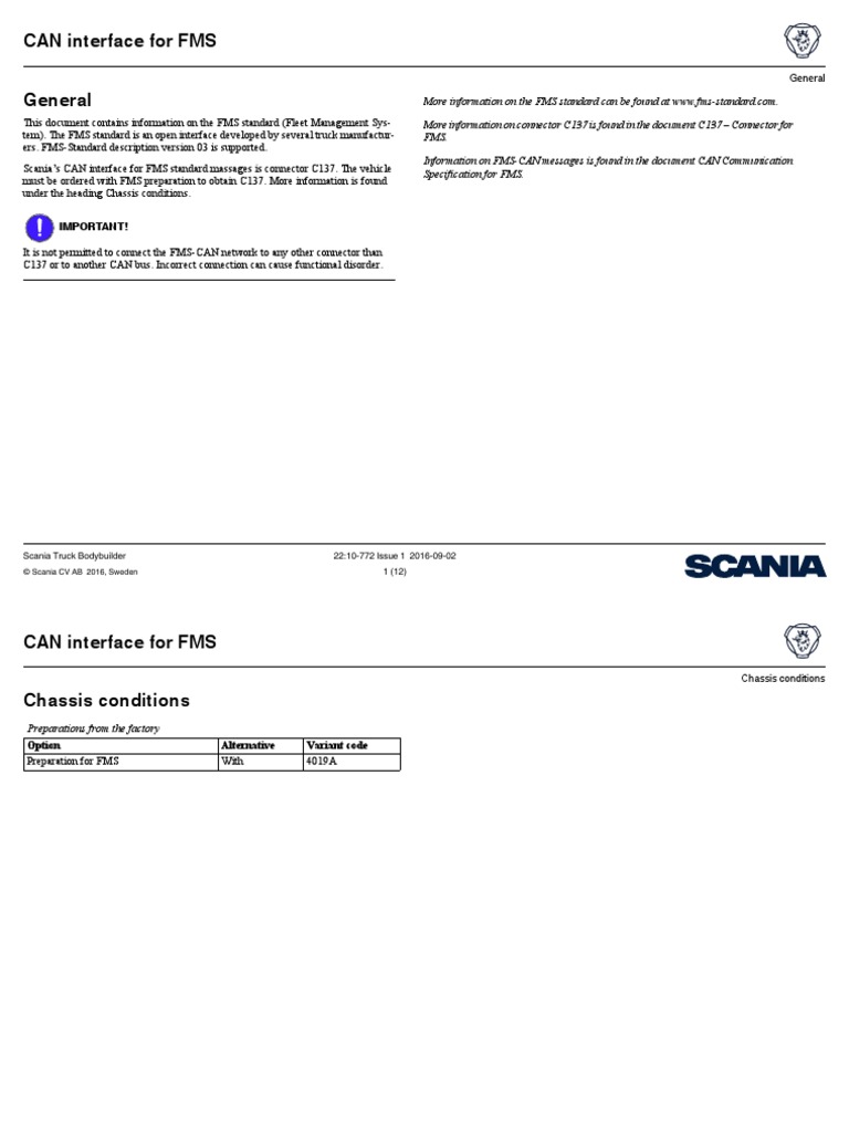CAN Interface For FMS General: Important! | Download Free PDF ...