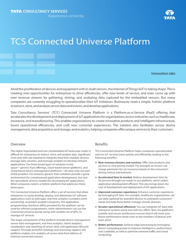 TCS Connected Universe Platform: Innovation Labs | PDF | Internet Of ...