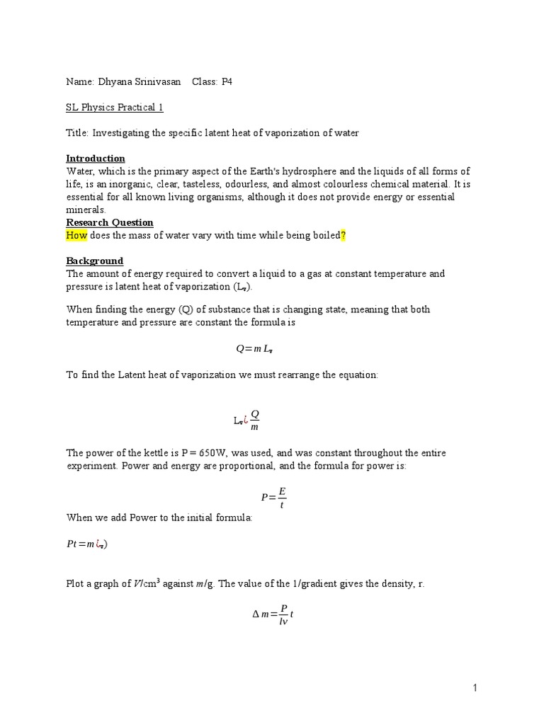 Physics Practical 1 | PDF | Latent Heat | Water