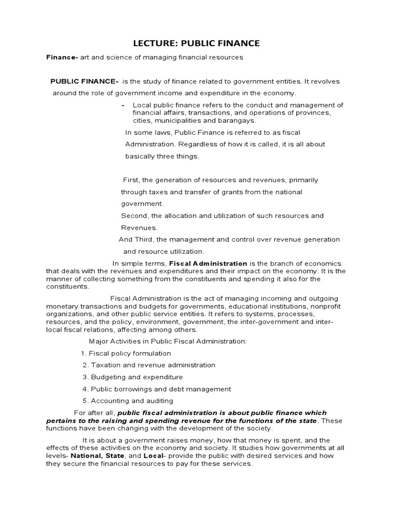 Lecture: Public Finance: Finance-Art and Science of Managing Financial ...