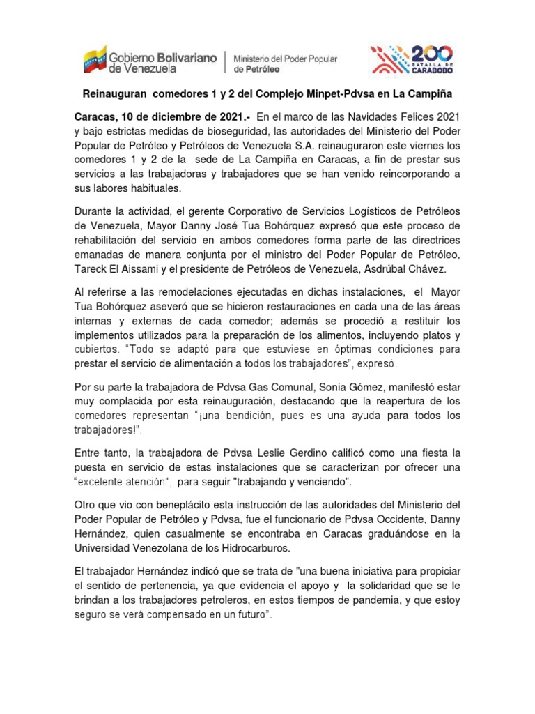 1 - 11-12-2021 - NDP - Reinauguran Comedores 1 y 2 Del Complejo Minpet ...