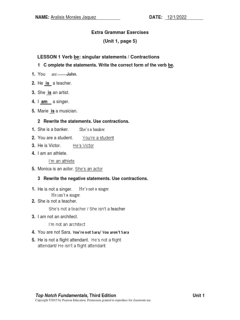 UNIT 01 Extra Grammar Exercises | PDF | Plural | Grammatical Number