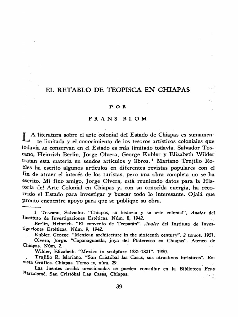 El Retablo de Teopisca Frans Blom | PDF