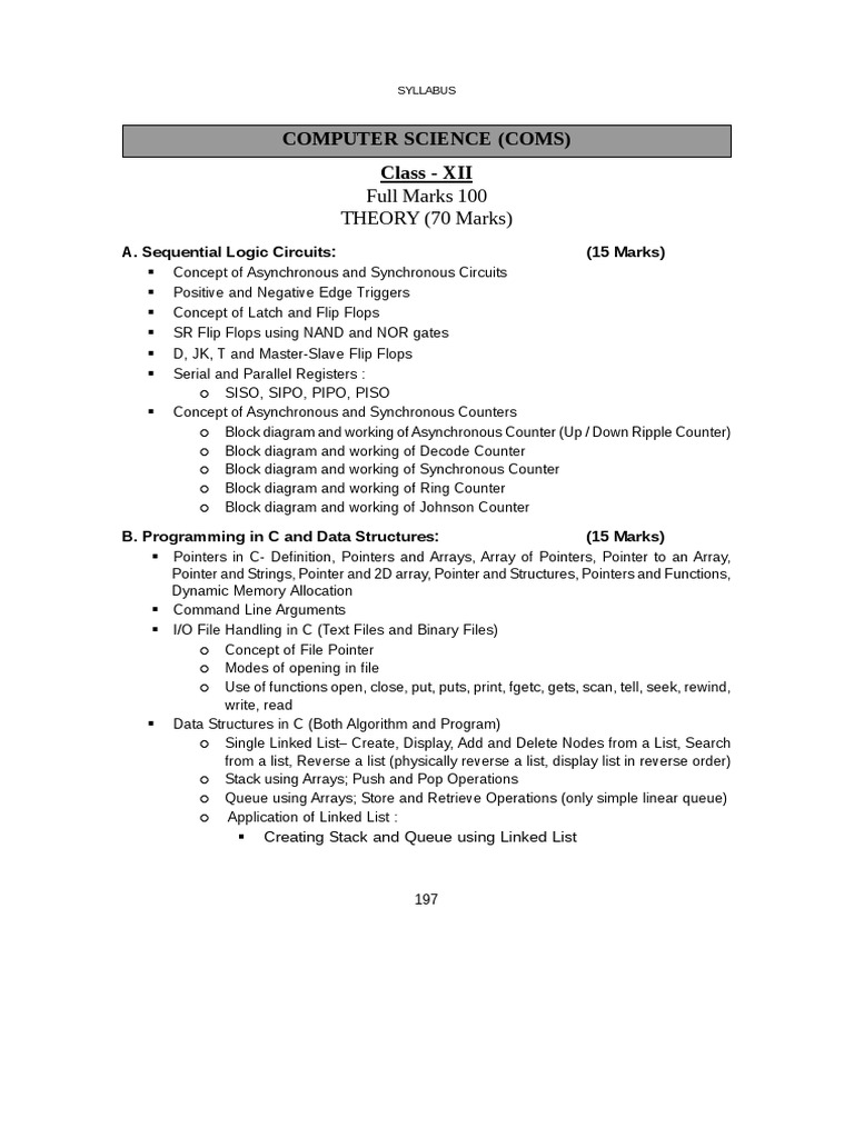 Computer Science Class 12 Syllabus | PDF | Computer Network | Relational Model