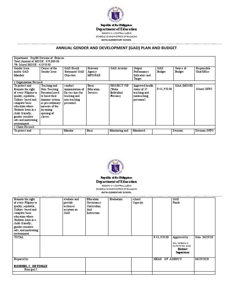 Annual Gender and Development (Gad) Plan and Budget: Department of ...