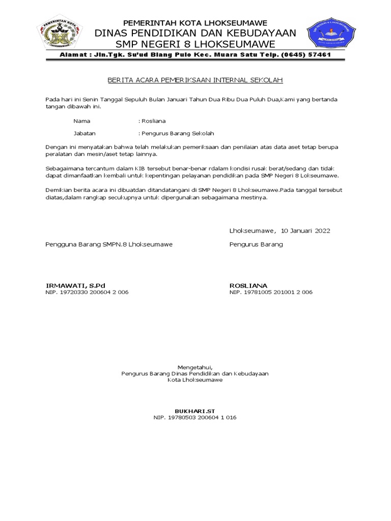 Berita Acara Penghapusan Barang | PDF