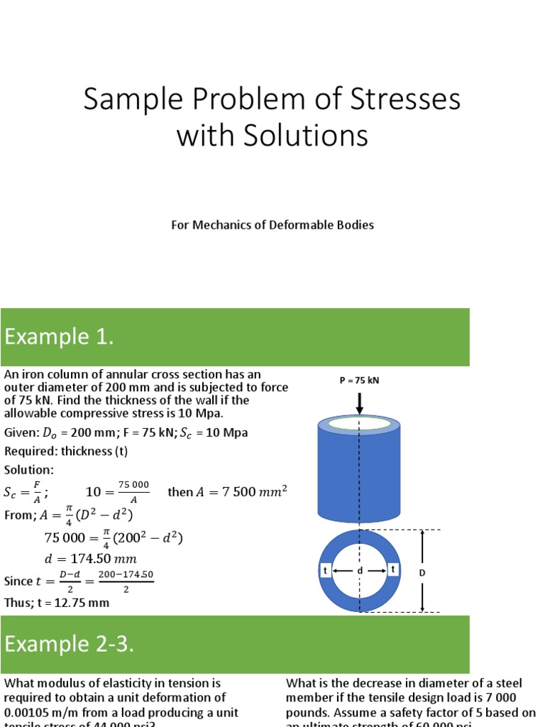 Sample Problem of Stresses With Solutions | PDF | Young's Modulus ...