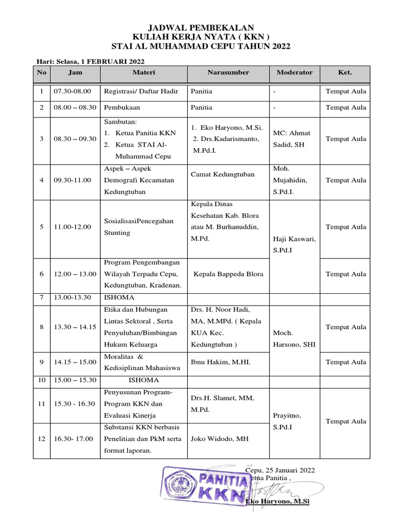 Jadwal Pembekalan KKN 2022 New | PDF