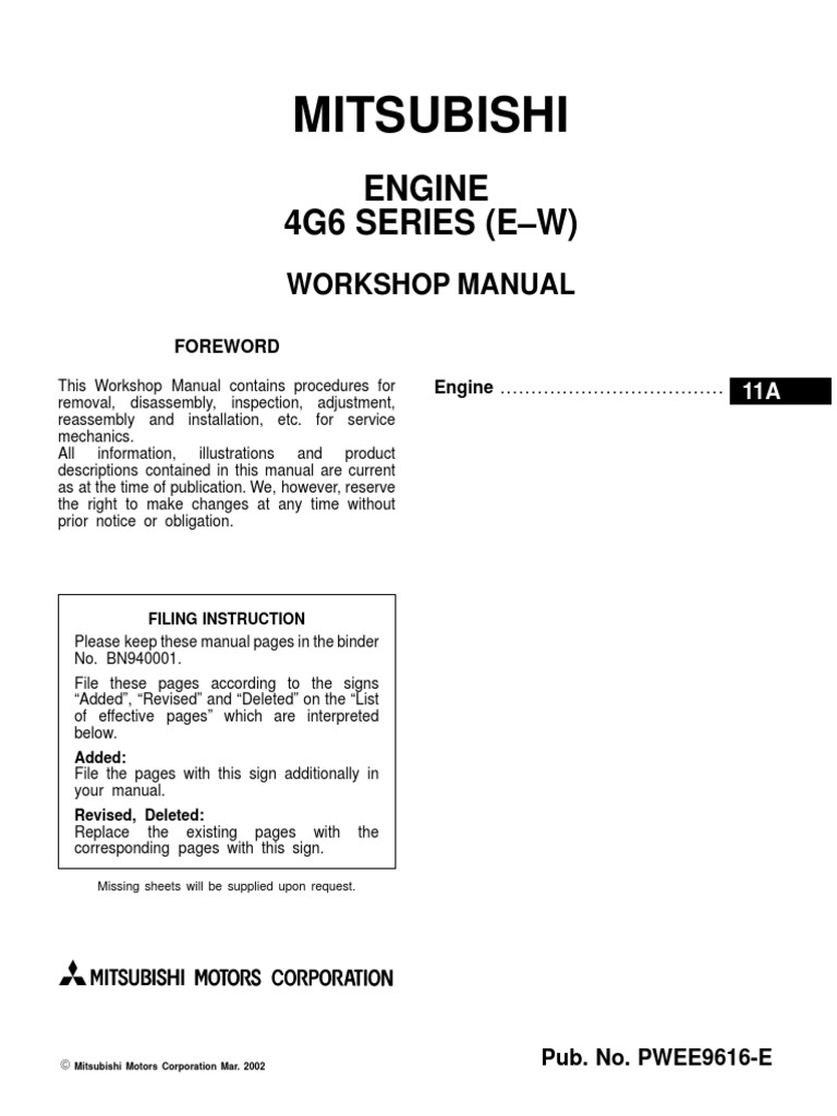 Mitsubishi: Engine 4G6 Series (E-W) | PDF | Mechanical Engineering ...