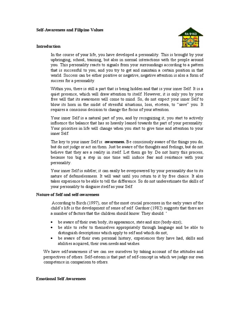 Self-Awareness in Filipino Culture | PDF | Leadership | Leadership