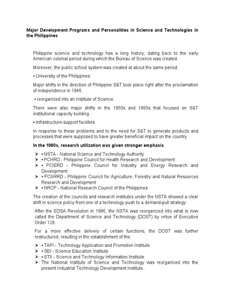 Major Development Programs and Personalities in Science and ...