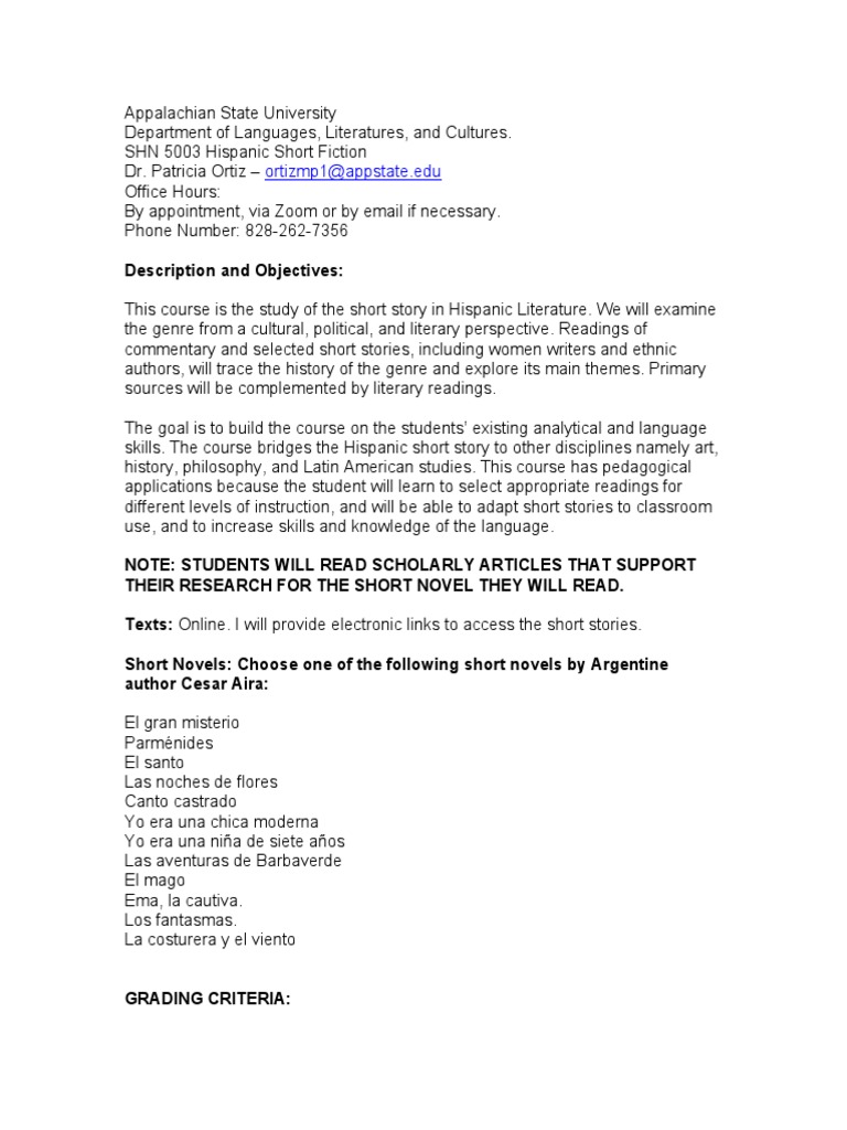 Syllabus SNH 5003 Hispanic Short Fiction | PDF | Academic Integrity ...
