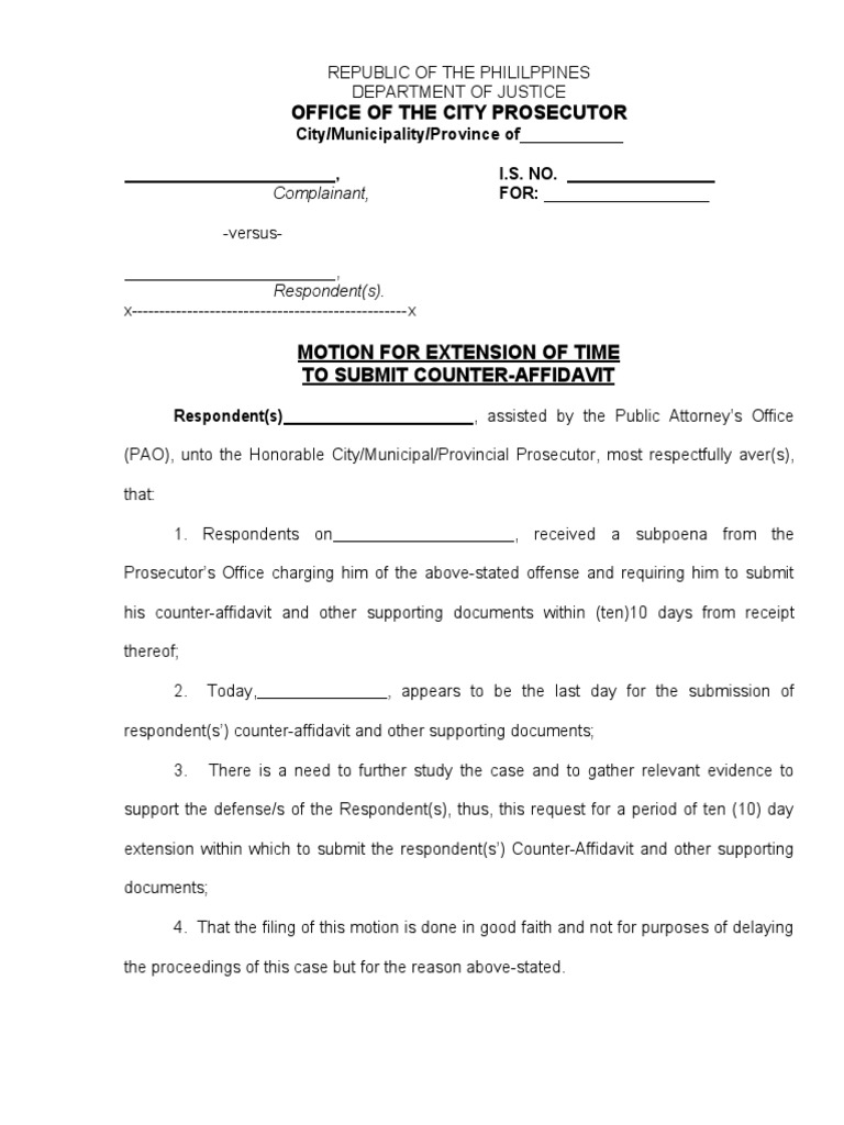 Motion For Extension of Time To Submit Counter-Affidavit | PDF ...