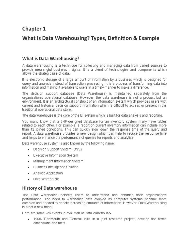 Data Warehousing Chapter 1 | PDF | Data Warehouse | Business Intelligence