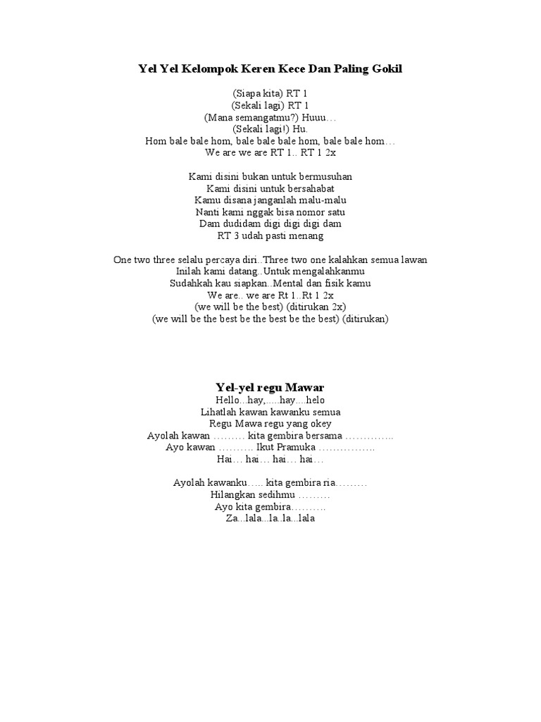 Yel Yel Kelompok Keren Kece Dan Paling Gokil | PDF