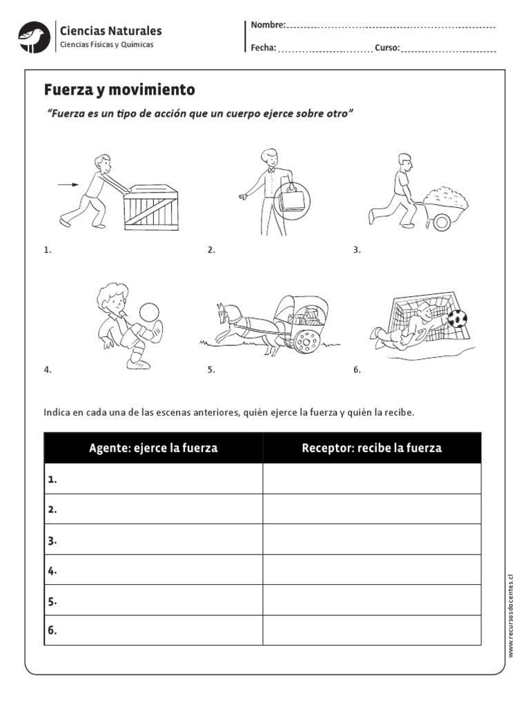 Hojas De Trabajo Sobre Fuerza Y Movimiento Para Cuarto Grado 6