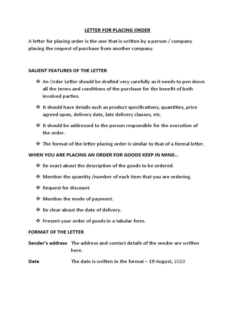 Order Letter for Stationery Items | PDF