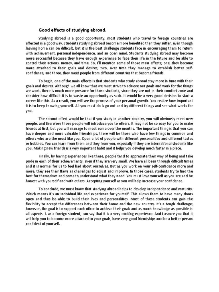 Studying Abroad Essay | PDF | Goal | Neuropsychological Assessment