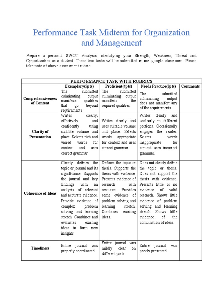 Performance Task Midterm For Organization and Management | PDF | Swot ...