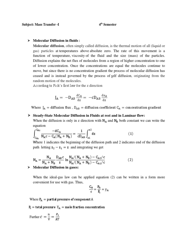 Molecular Diffusion in Fluids | Download Free PDF | Diffusion | Gases