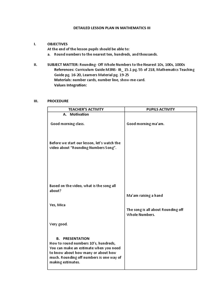 Detailed Lesson Plan in Math 3 | PDF | Lesson Plan | Pedagogy