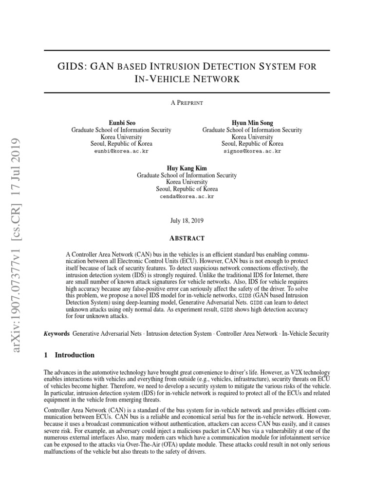 Gids Gan Based Intrusion Detection System For Pdf Deep Learning Computer Network