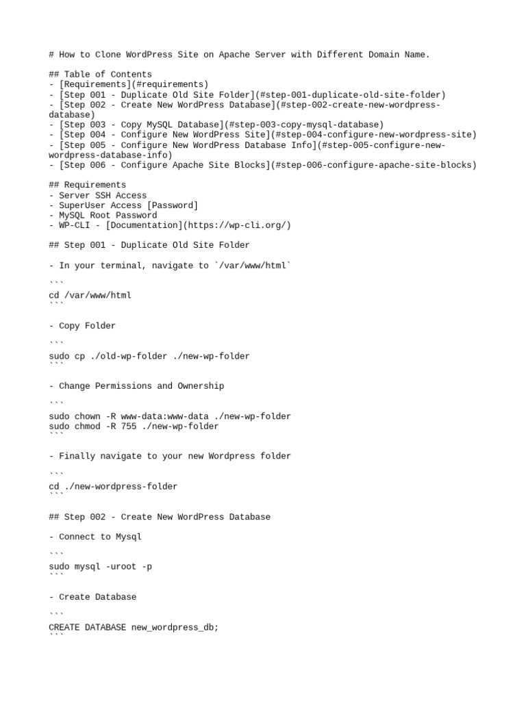 How To Clone WordPress Site On Apache Server | PDF | Word Press | Databases