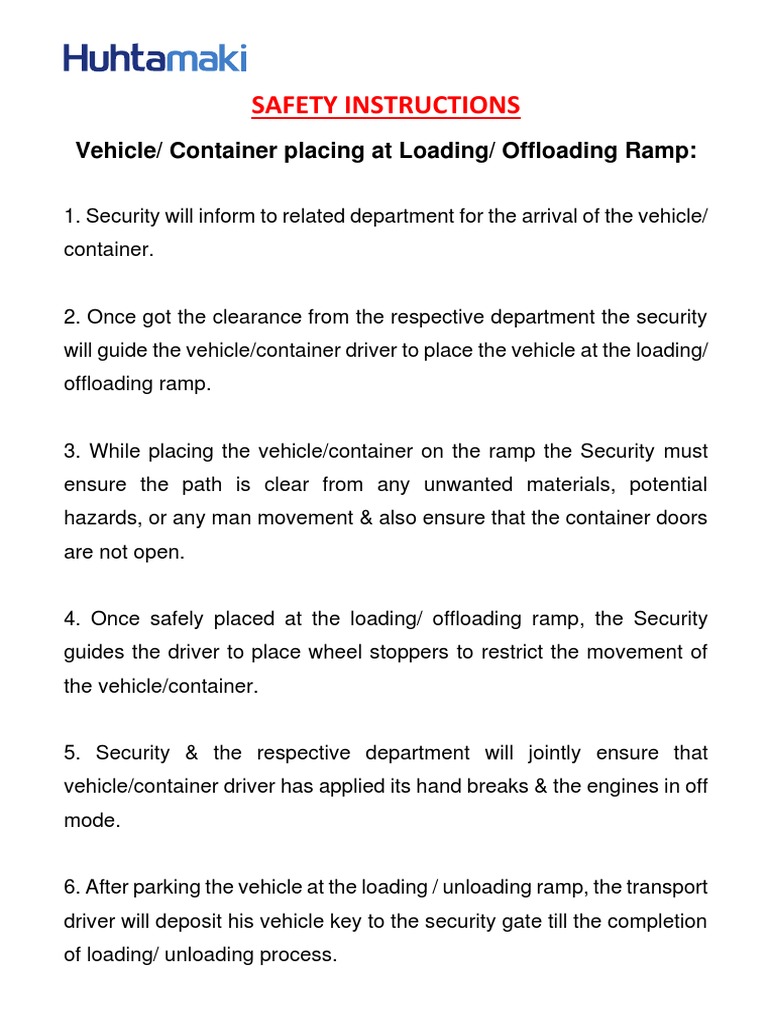 Safety Instructions - Vehicle Parking On Ramp) | PDF