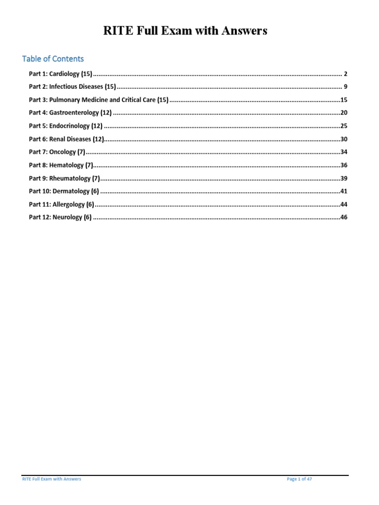 RITE Full Exam With Answer Key | PDF | Shock (Circulatory) | Asthma