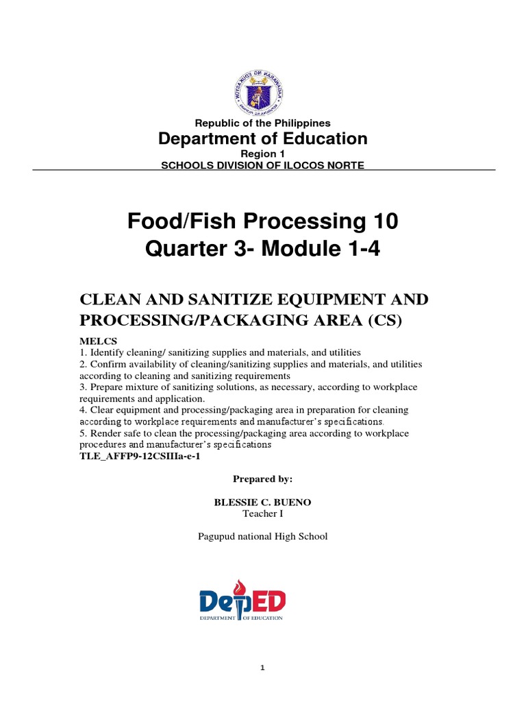 Food Processing 10 Module Q3 | PDF | Disinfectant | Water
