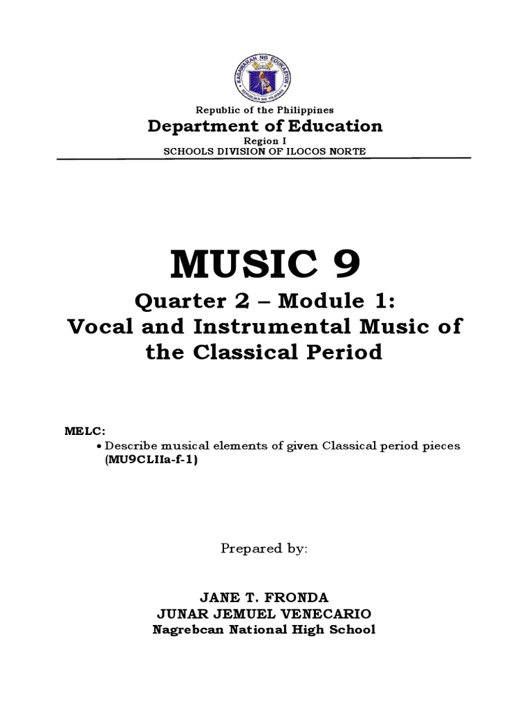 Music 9: Quarter 2 - Module 1: Vocal and Instrumental Music of The ...