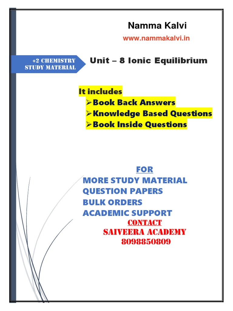 Namma Kalvi: Unit - 8 Ionic Equilibrium | PDF | Buffer Solution | Acid
