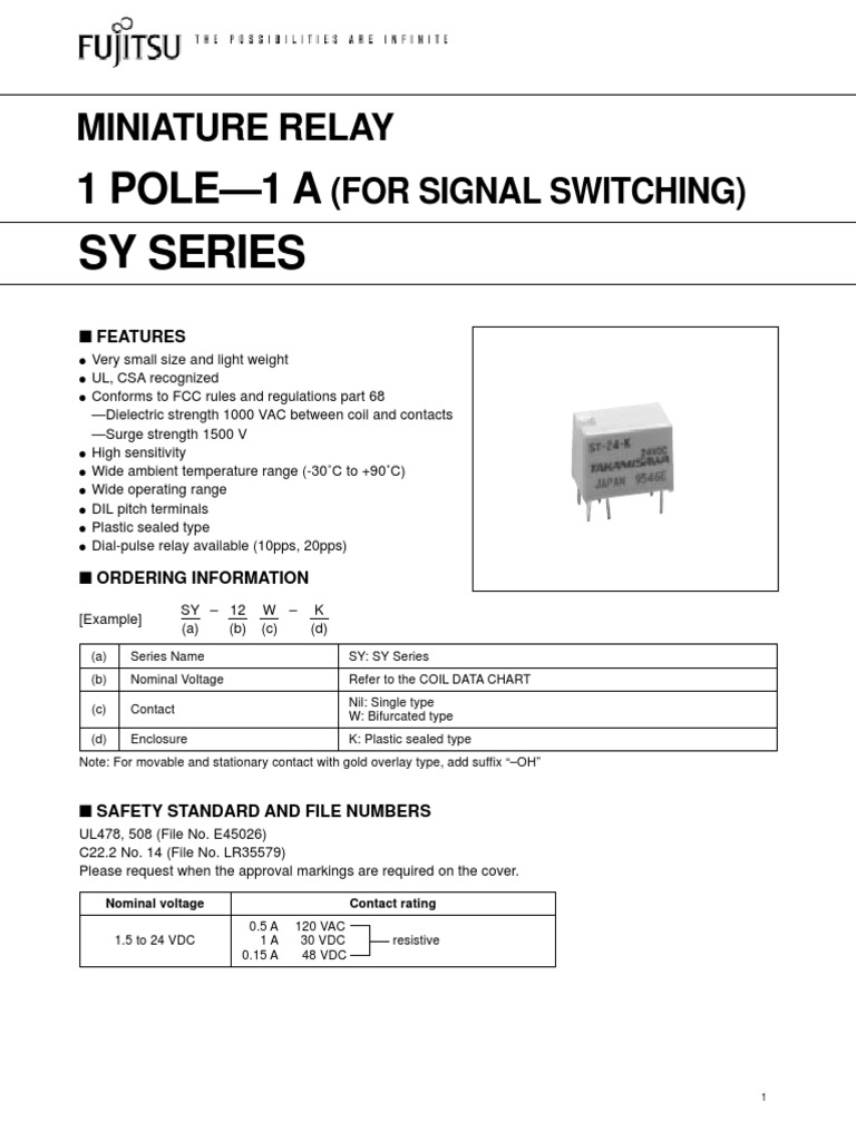 Takamisawa Sy 24w K PCB Mount Relay 24vdc 1 Co SPDT Sy 24w K Data Sheet ...