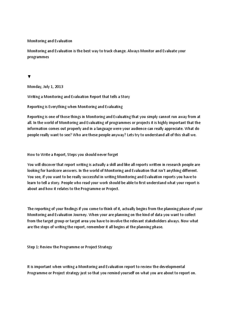Steps in Writing A M&e Report | PDF | Evaluation | Monitoring And ...
