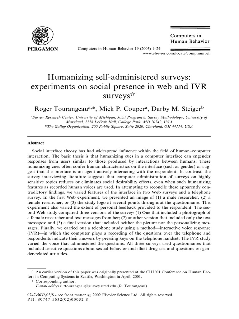 Humanizing Self-Administered Surveys: Experiments On Social Presence in ...