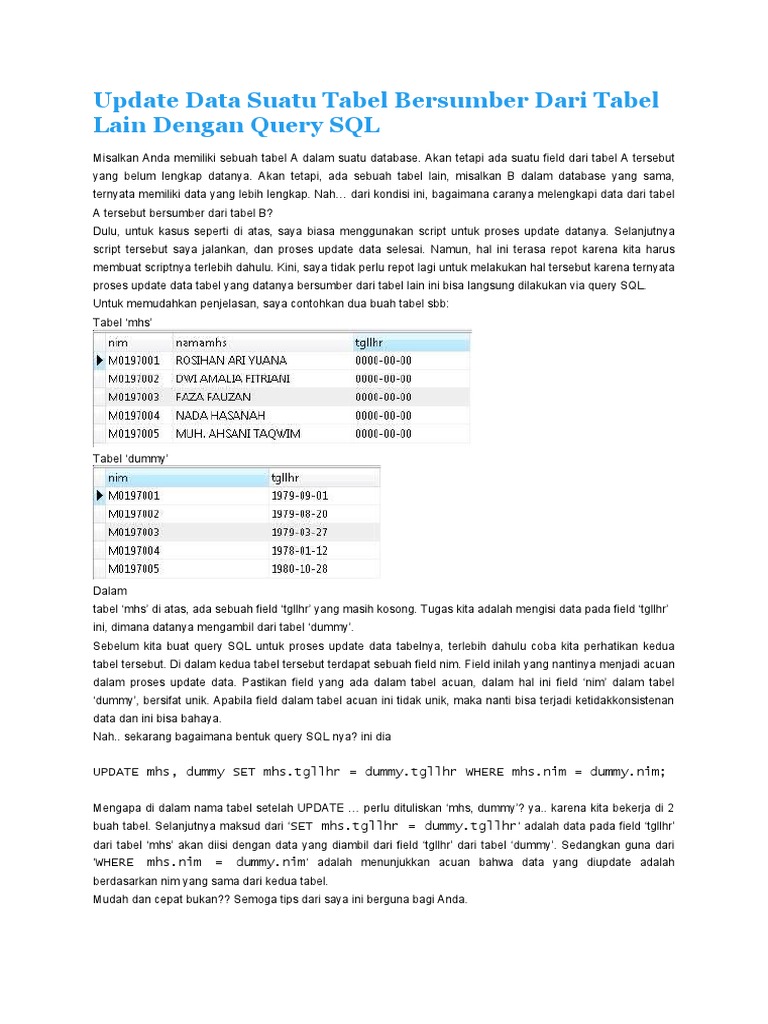 Triger, Procedure, View, Update Data Suatu Tabel Bersumber Dari Tabel ...