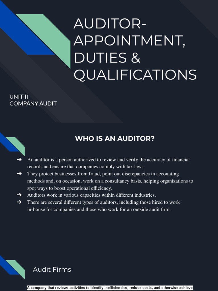 Auditor-Role, Duties, Qualifications | PDF | Auditor's Report ...