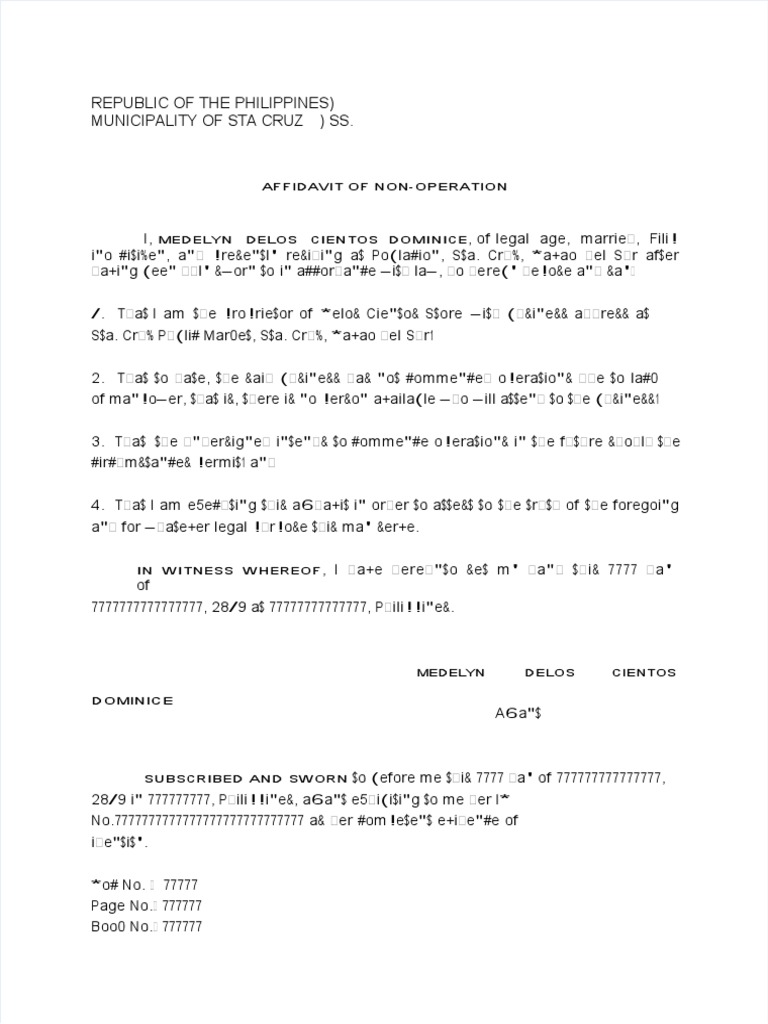 Republic of The Philippines) Municipality of Sta Cruz) SS.: Affidavit ...